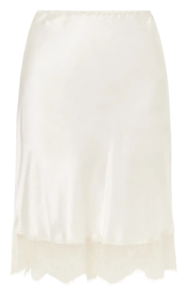Carine Gilson Lace-trimmed Silk-satin Midi Skirt - Neutrals