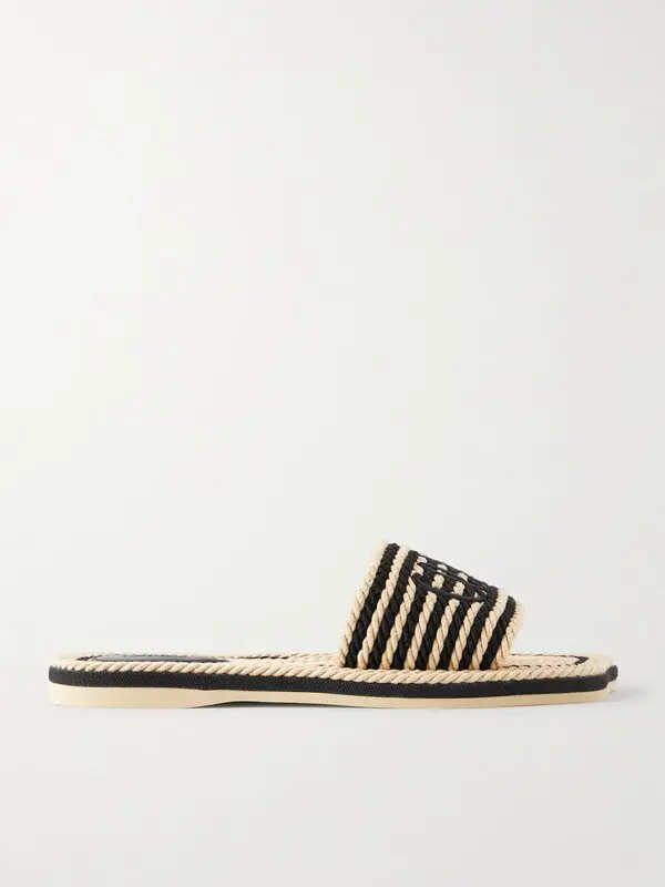 Chloé Embroidered Striped Cord Slides - Black