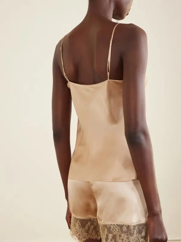 Carine Gilson Lace-trimmed Silk-satin Camisole - Brown