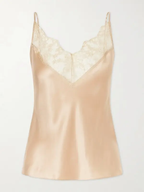 Carine Gilson Lace-trimmed Silk-satin Camisole - Brown