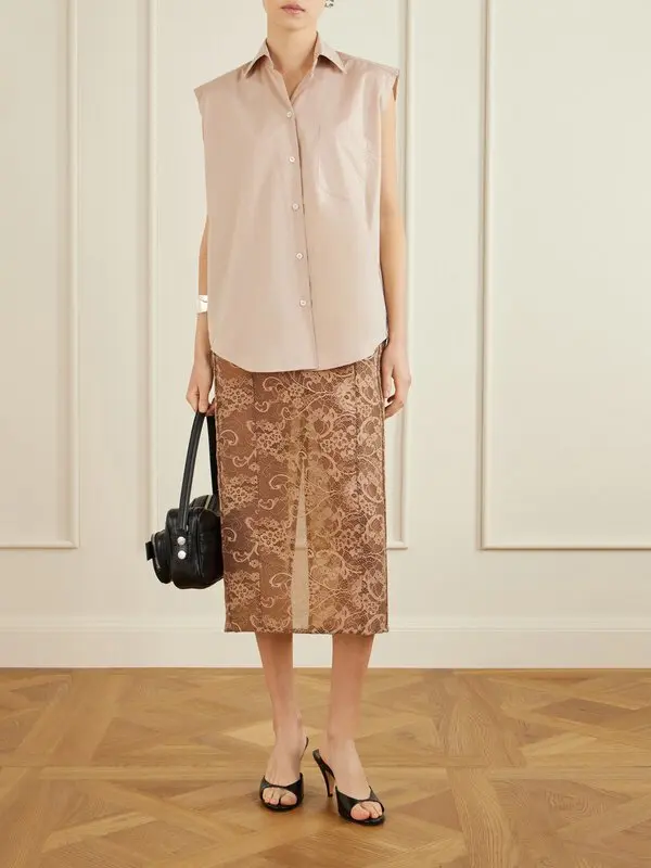 Acne Studios Lace Cotton-blend Midi Skirt - Brown