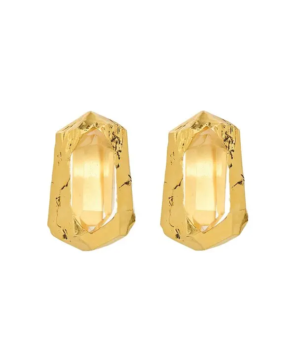 Saint Laurent Pitted Stone Stud Earrings - Transparent And Patinated Gold
