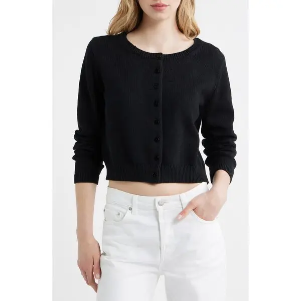 REFORMATION Clara Cotton Crewneck Cardigan - Black