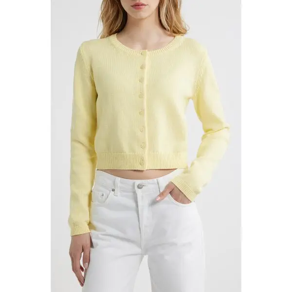 REFORMATION Clara Cotton Crewneck Cardigan - Pineapple