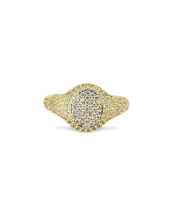 Aqua Pave Oval Signet Ring - Gold
