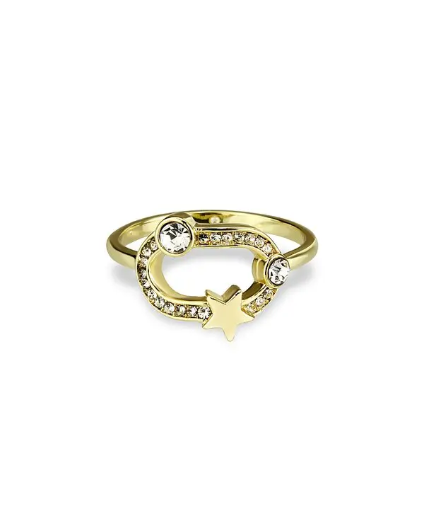 Aqua Cubic Zirconia Star Link Ring - Gold