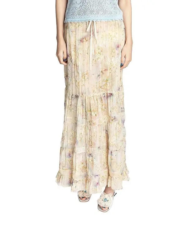 Anna Sui Oasis Blooms Tiered Maxi Skirt