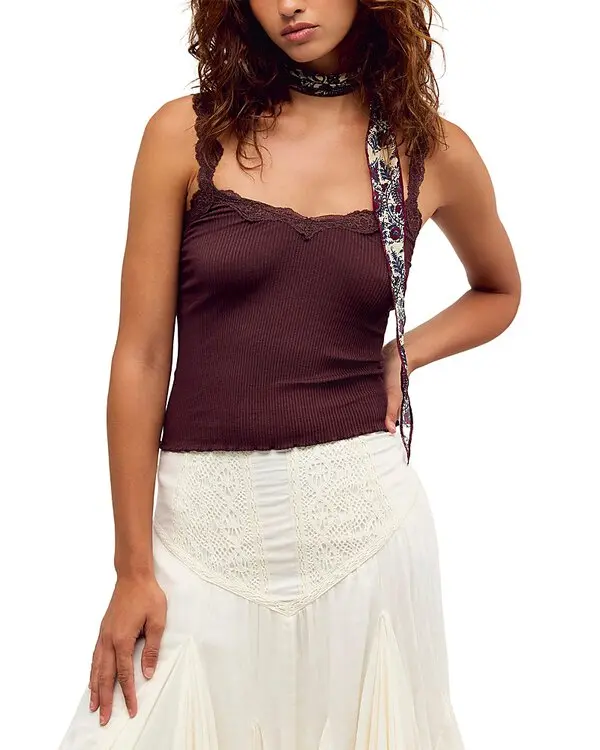 Free People Spring Fever Cami With Lace Trim - Chocolate