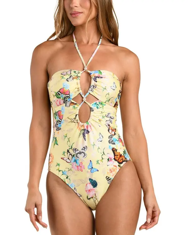 L'AGENCE Shiva Garden Butterflies Bandeau One Piece Swimsuit