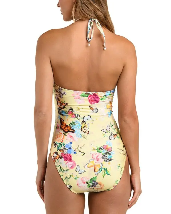 L'AGENCE Shiva Garden Butterflies Bandeau One Piece Swimsuit