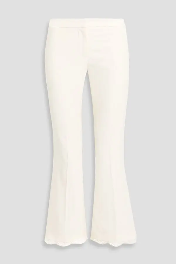 Alexander McQueen Cropped Flared Wool Pants With Lace Trim