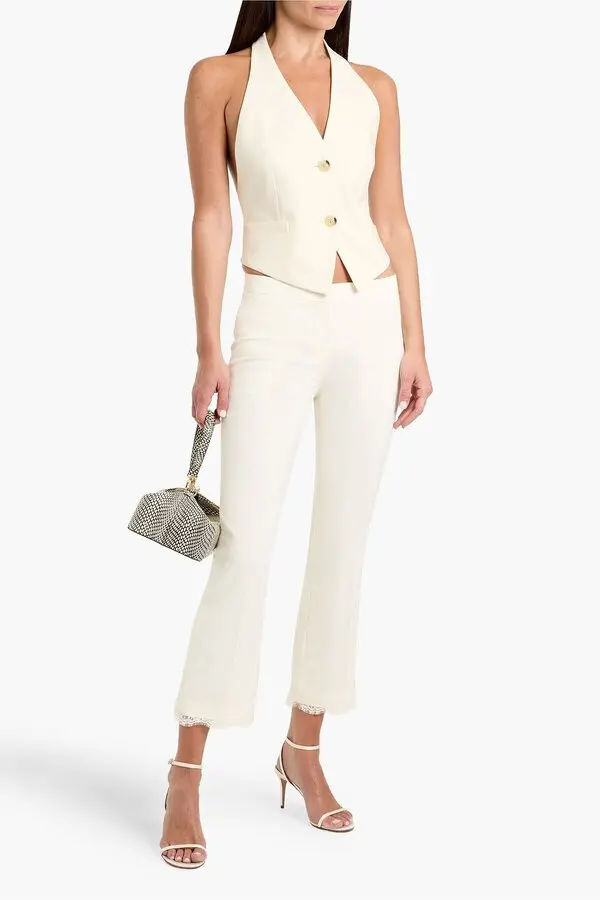 Alexander McQueen Cropped Flared Wool Pants With Lace Trim
