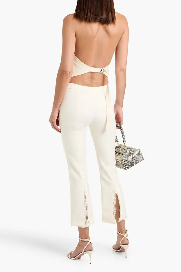 Alexander McQueen Cropped Flared Wool Pants With Lace Trim