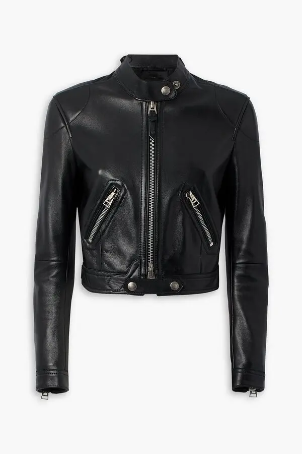 TOM FORD Cropped Leather Biker Jacket - Black