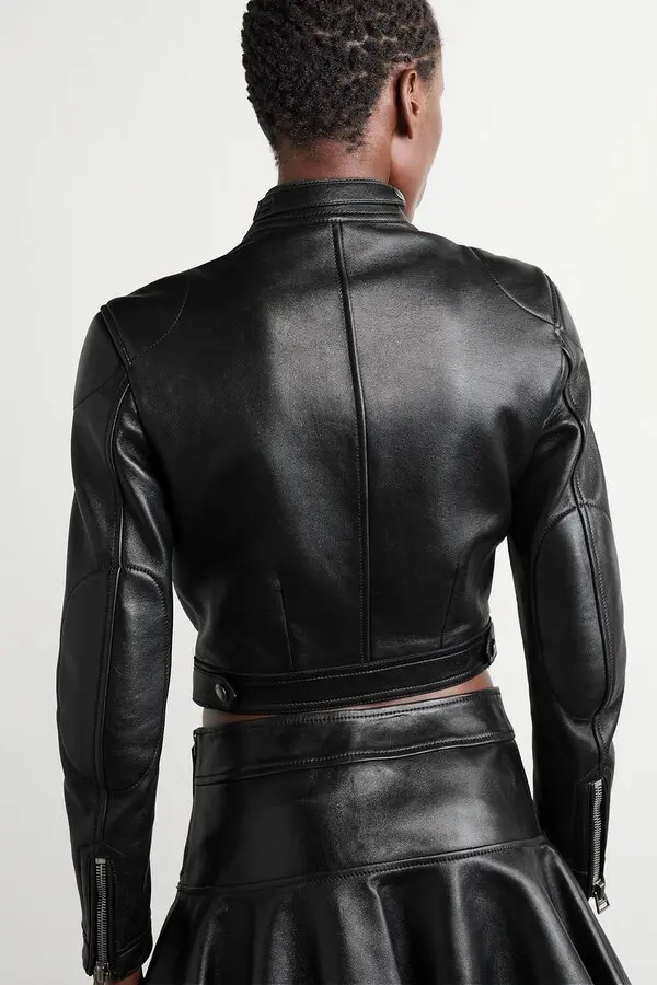TOM FORD Cropped Leather Biker Jacket - Black