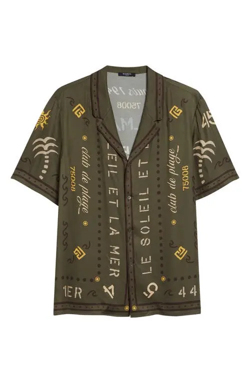 Balmain Club 45 Print Short Sleeve Button-up Pajama Shirt - Uix Khaki/multi