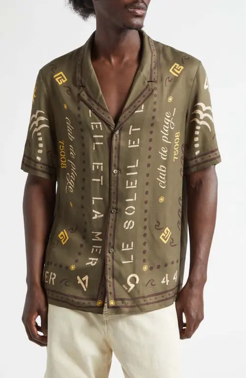 Balmain Club 45 Print Short Sleeve Button-up Pajama Shirt - Uix Khaki/multi