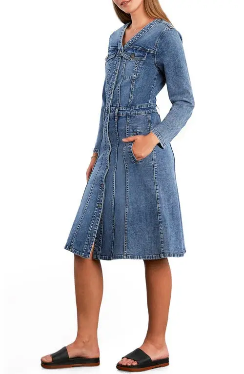 wash lab denim midi dress Wash Lab Denim Madison Long Sleeve Stretch Denim Midi Dress - Atlantic Blue