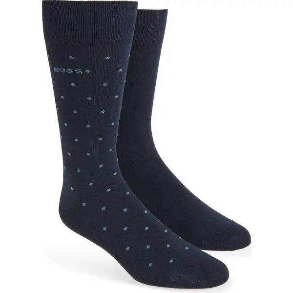 BOSS Assorted Dot And Solid Dress Socks 2 Pack - Navy