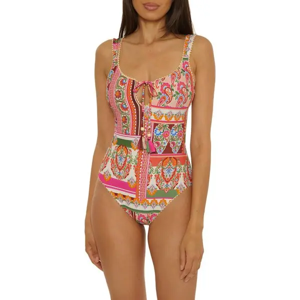 Lucky Brand Verona Tile Print One-piece Swimsuit - Pink Multi