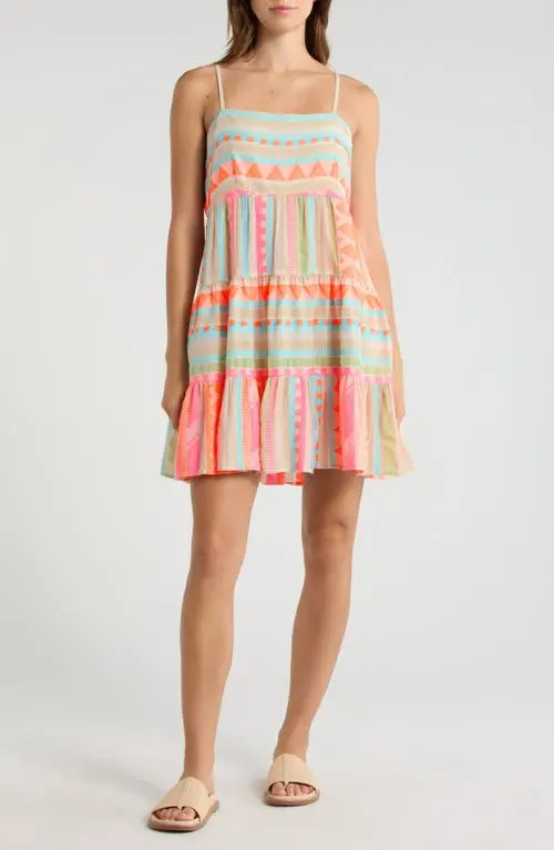 Elan Tiered Cotton Cover-up Dress - Neon Aztec