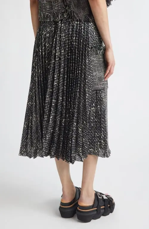 Sacai Mixed Media Fringe Tweed & Chiffon Skirt