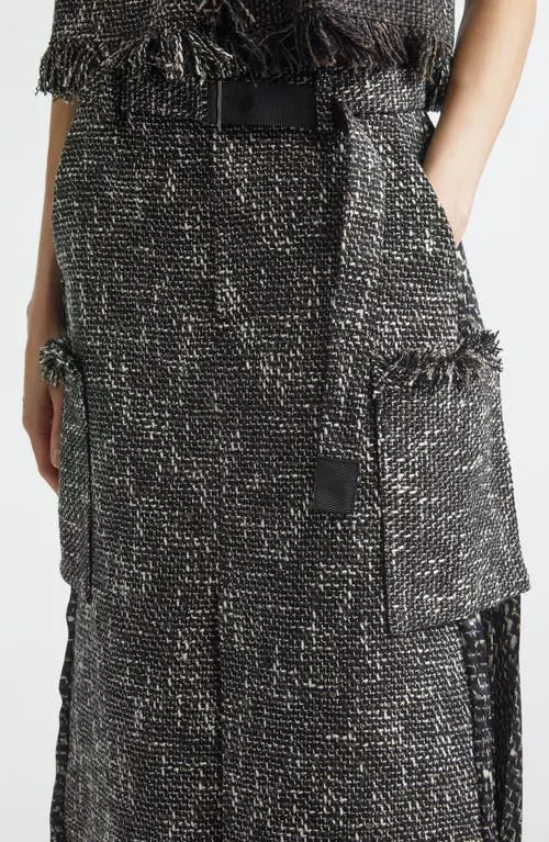 Sacai Mixed Media Fringe Tweed & Chiffon Skirt
