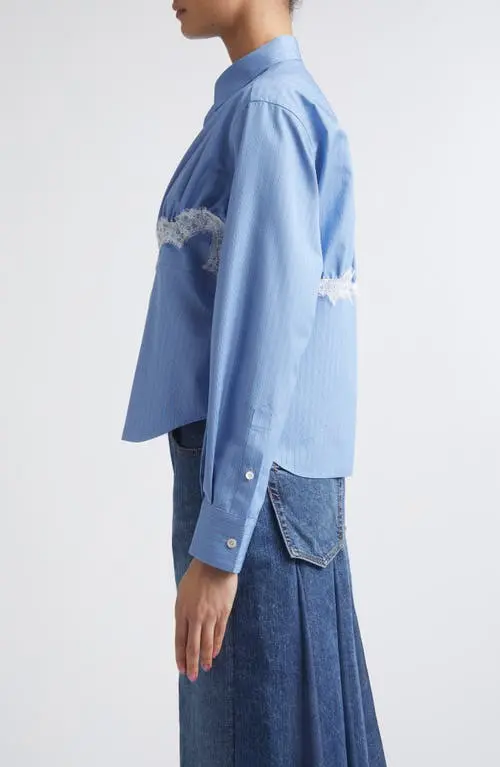 Sacai Stripe Lace Trim Poplin Button-up Shirt - Blue Stripe