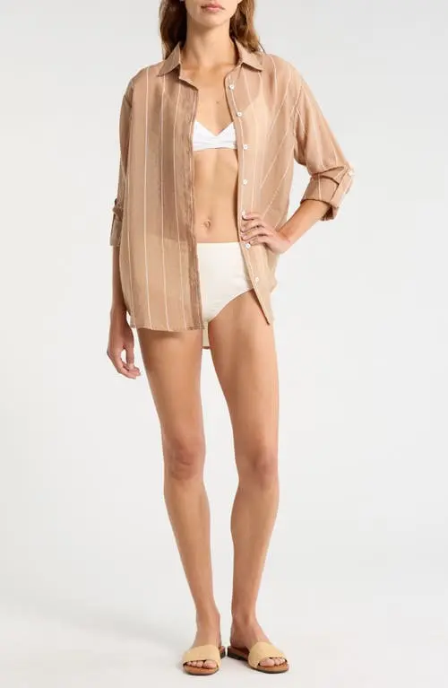 Elan Striped Button-up Shirt - Tan