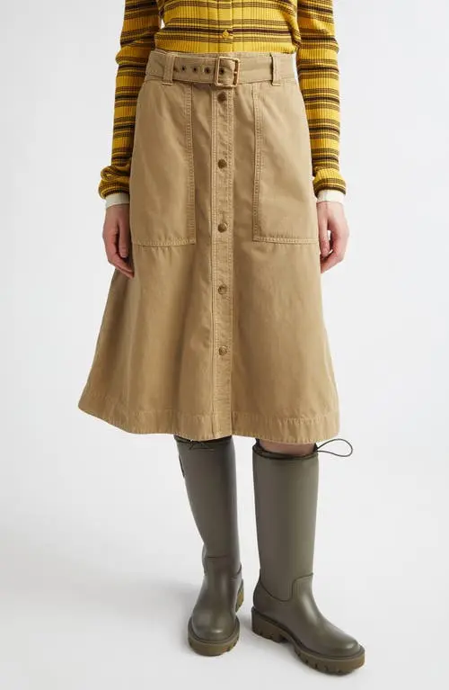Moncler Belted Cotton A-line Skirt - Beige