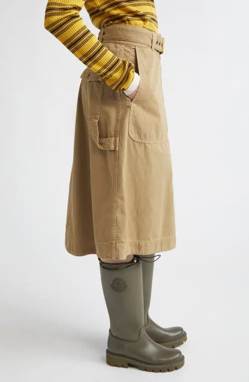 Moncler Belted Cotton A-line Skirt - Beige