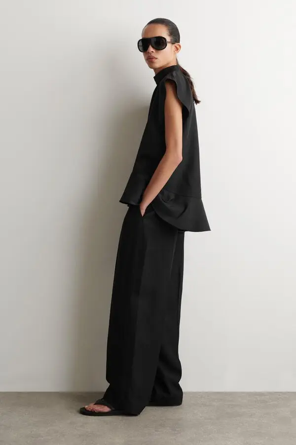 Cos Tailored Linen-blend Straight-leg Pants - Black