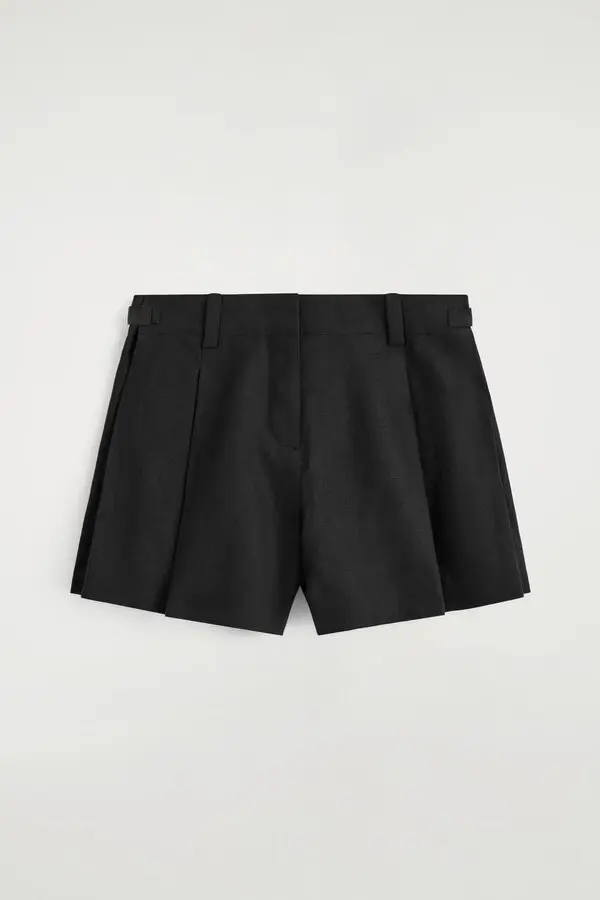 Cos Pleated Belted Linen Shorts - Black