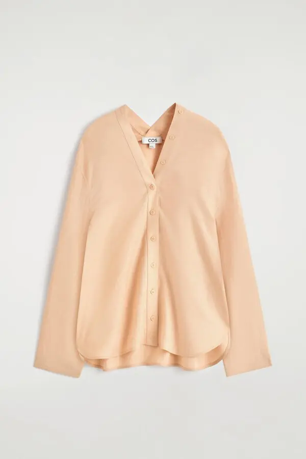 Cos Button-detail Linen V-neck Shirt - Beige