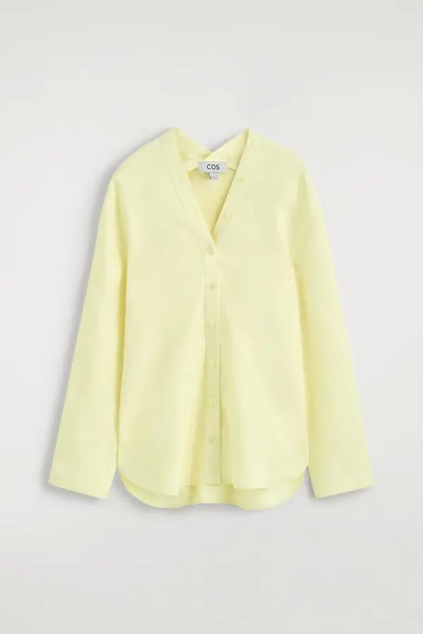 Cos Button-detail Linen V-neck Shirt - Yellow