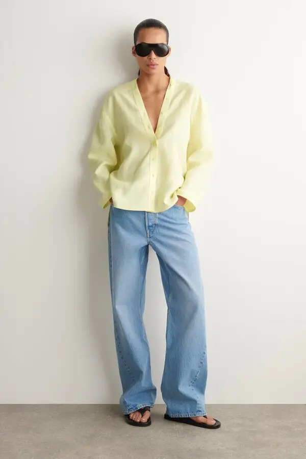 Cos Button-detail Linen V-neck Shirt