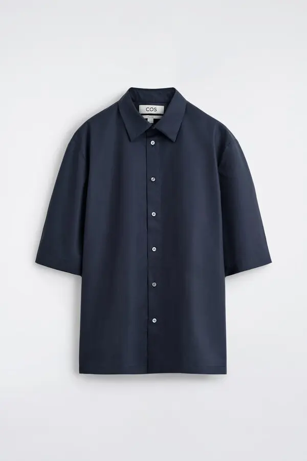 Cos Short-sleeved Cotton Shirt - Navy