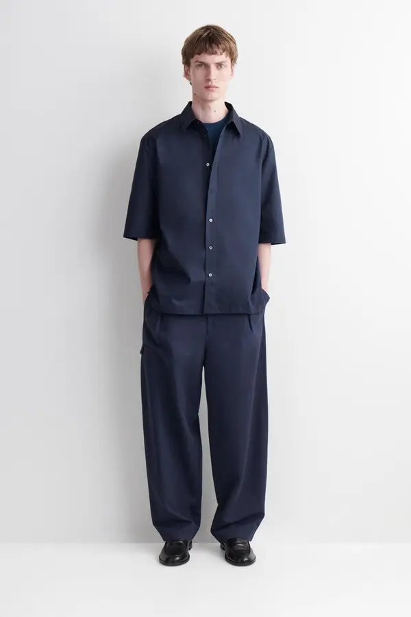 Cos Short-sleeved Cotton Shirt - Navy