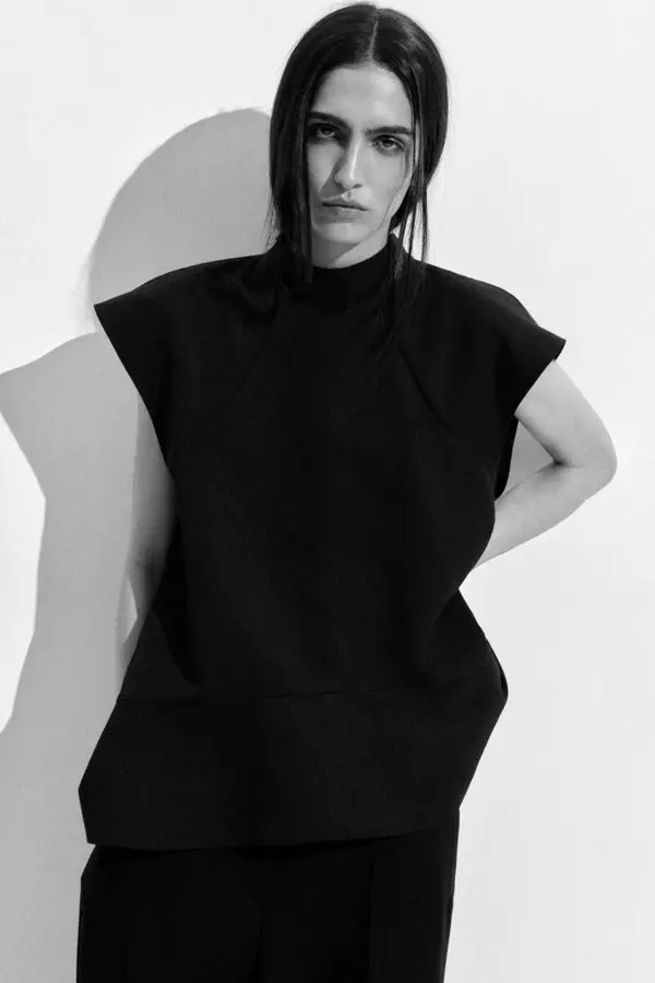Cos Sculpted Turtleneck Top - Black
