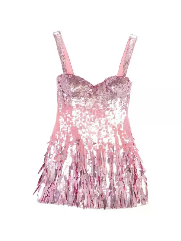 Retrofete Solstise Sequin Fringe Mini Dress - Pink