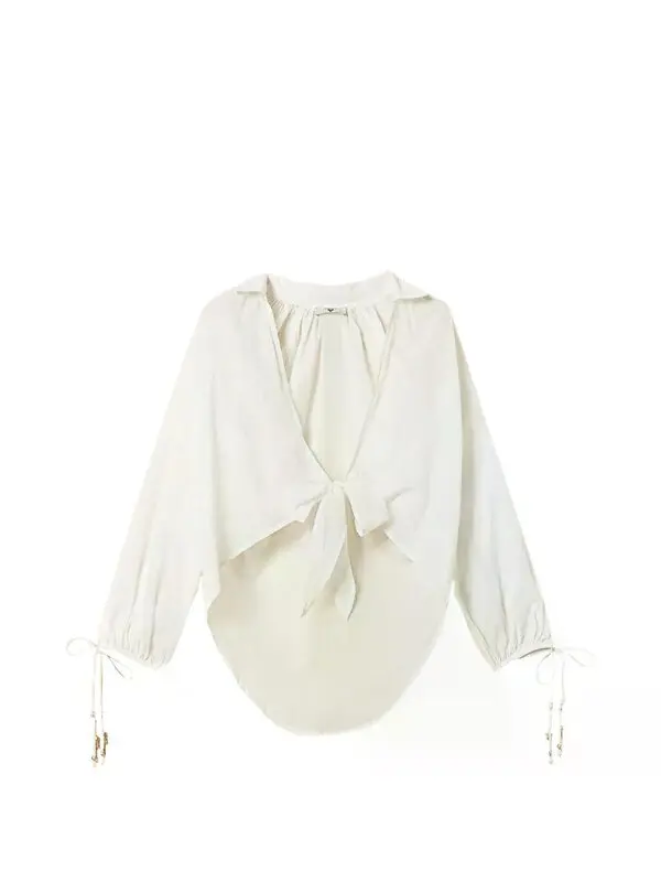 TWINSET Off Cotton Muslin Bow Detail Oversized Shirt - White