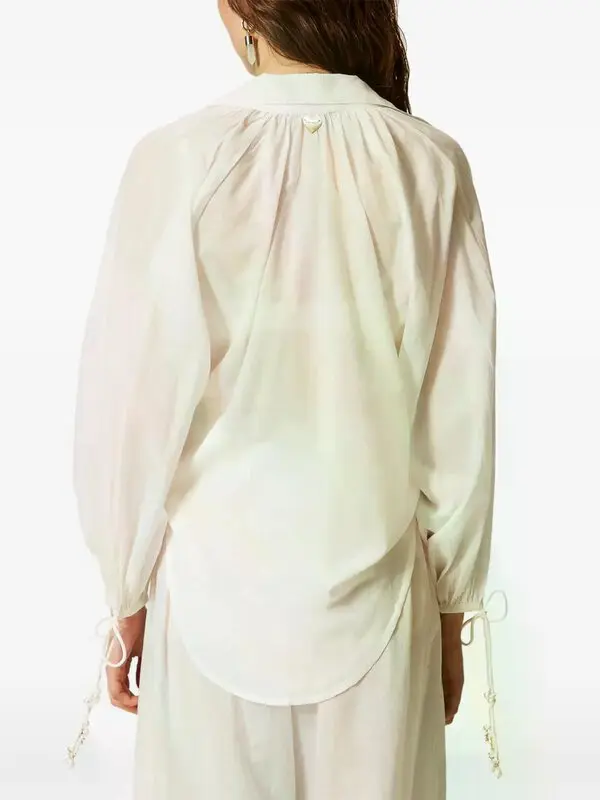 TWINSET Off Cotton Muslin Bow Detail Oversized Shirt - White