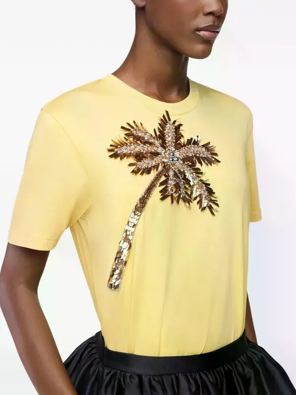 Rabanne Palm Tree Embroidered T-shirt - Yellow