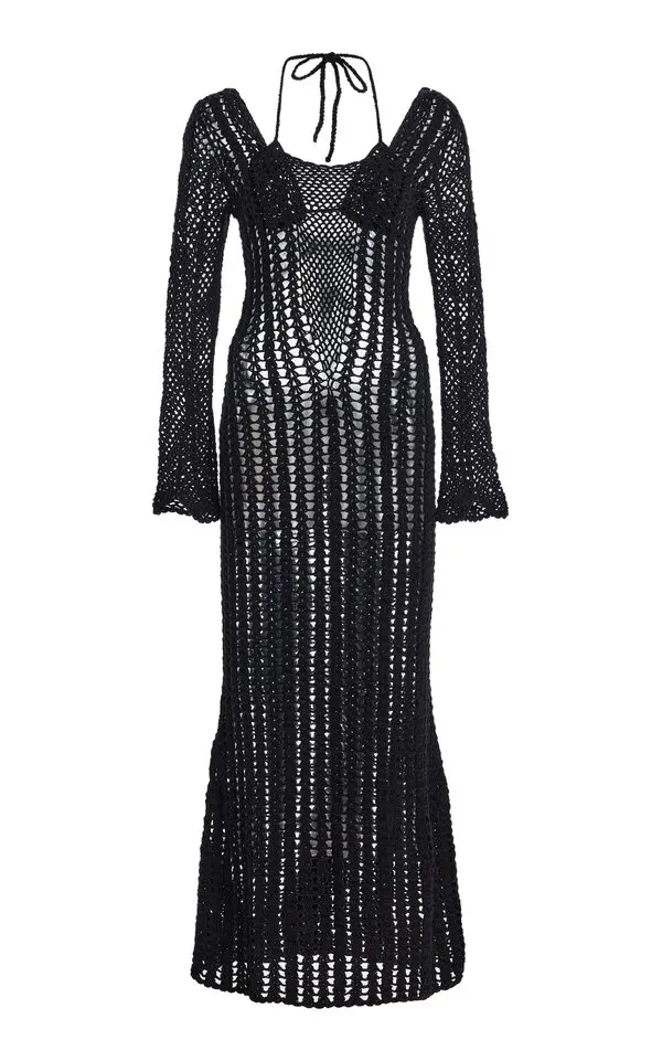 Akoia Swim Crocheted Cotton Maxi Dress - Black