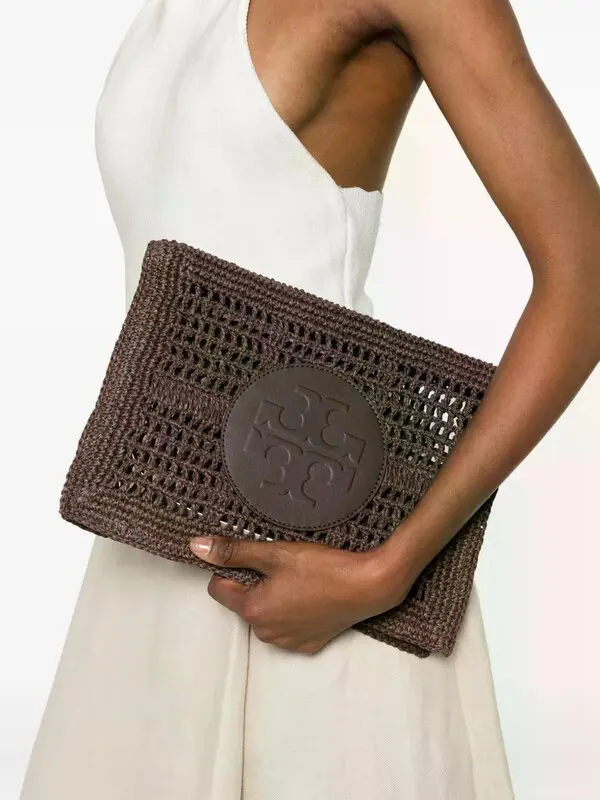 Tory Burch Hand-crocheted Logo Clutch - Brown