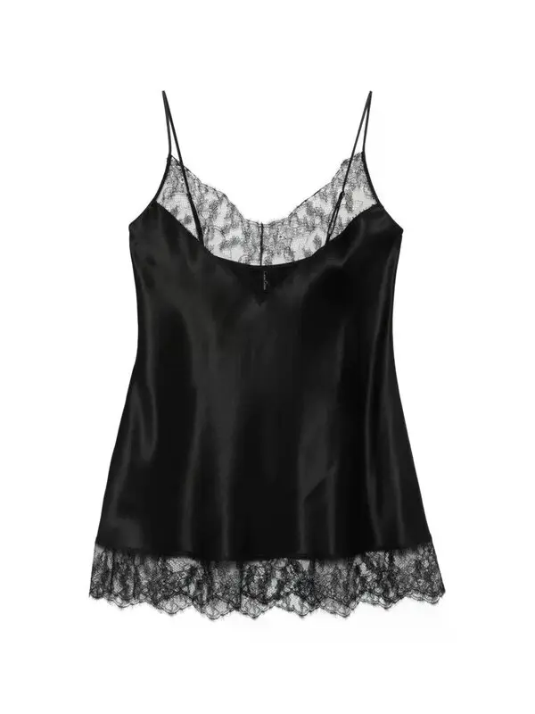 Carine Gilson Silk Slip Dress With Lace Trim - Black