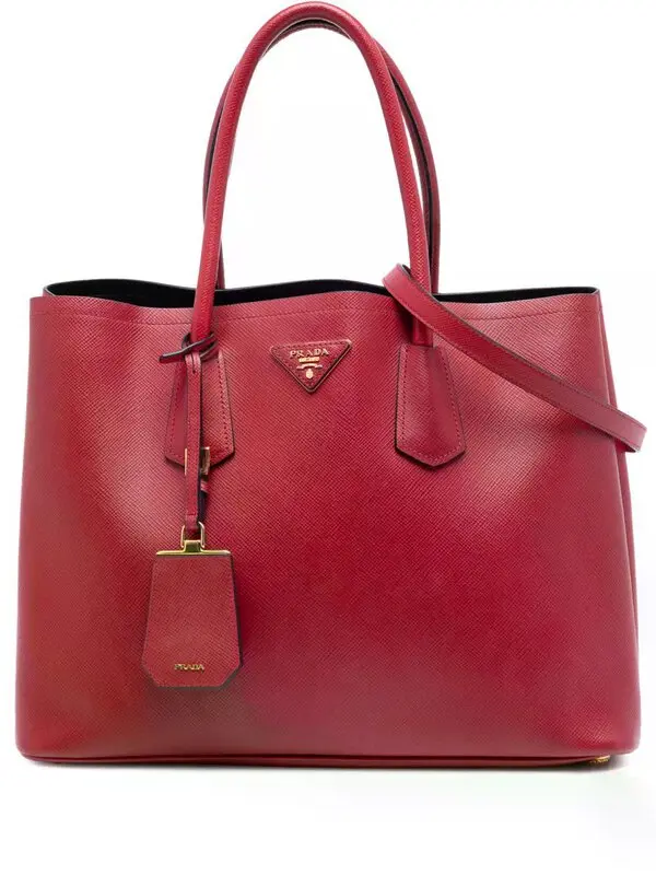 Prada Medium Saffiano Cuir Double Satchel - Red
