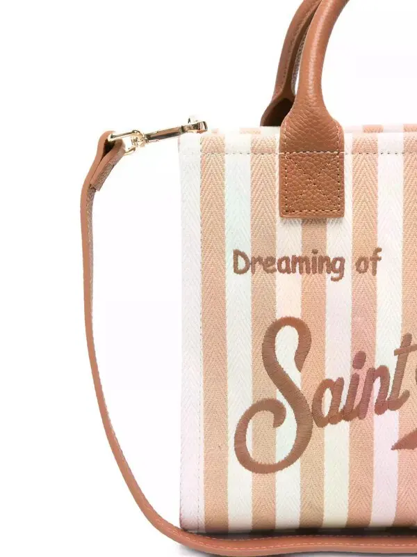 MC2 SAINT BARTH Striped Embroidered Leather Tote