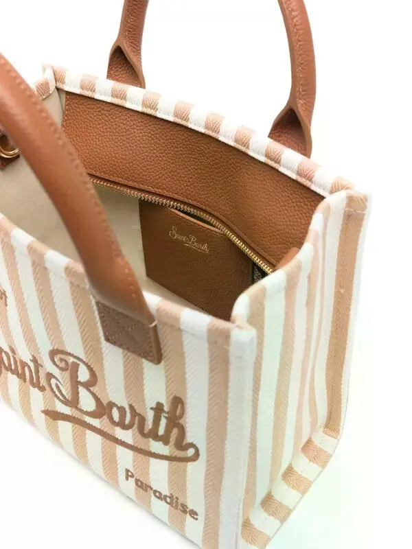MC2 SAINT BARTH Striped Embroidered Leather Tote