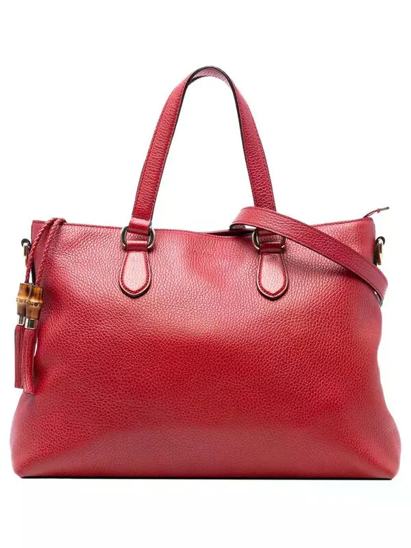 Gucci Leather Bamboo Tassel Satchel - Red